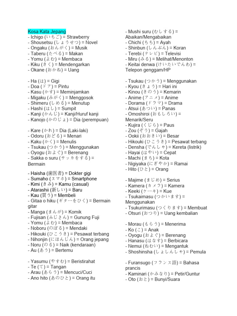 Kosa Kata Jepang | PDF