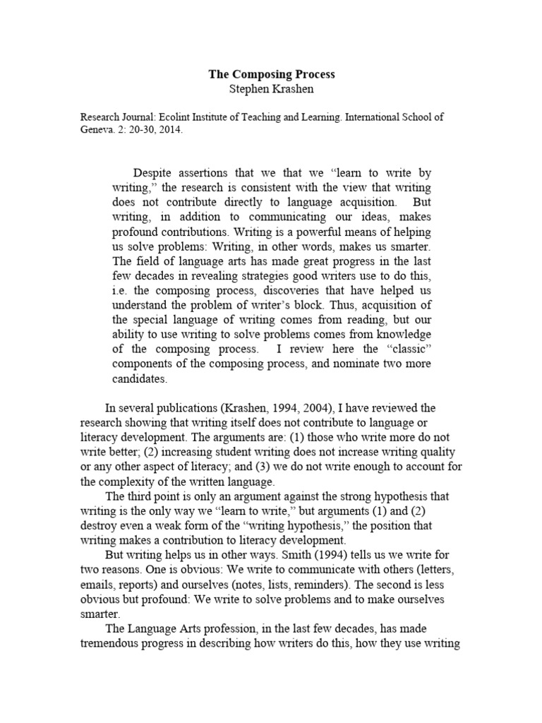 Krashen 2014 The Composing Process | PDF | Literacy | Writing