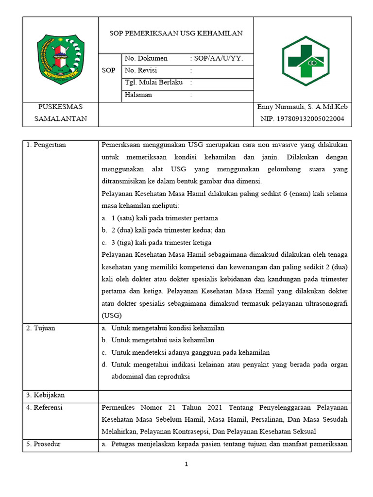 SOP USG Kehamilan | PDF