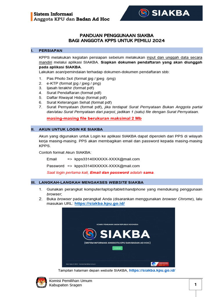 #Panduan Penggunaan SIAKBA Bagi KPPS-KPU Kab Sragen | PDF | Karier & Perkembangan | Hukum