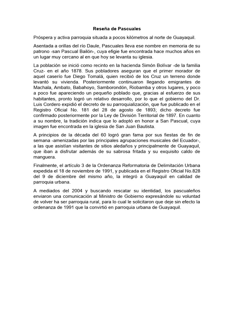 Historia y Parroquialización de Pascuales | PDF