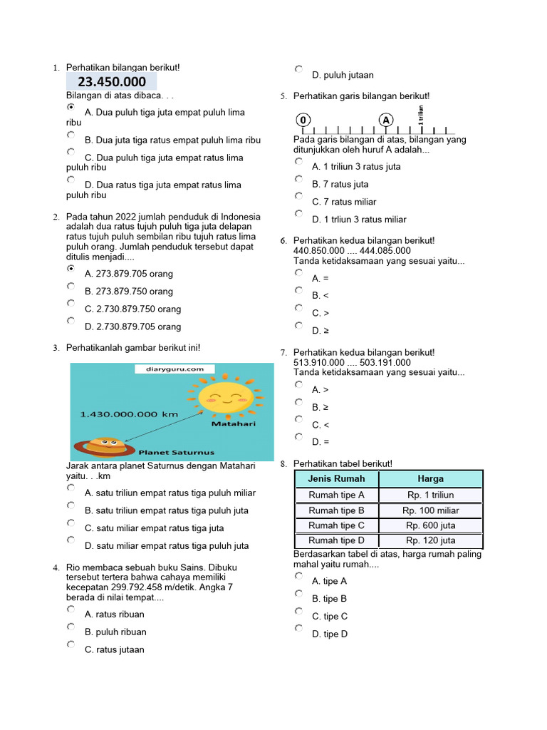 Soal MTK Kls 4 | PDF