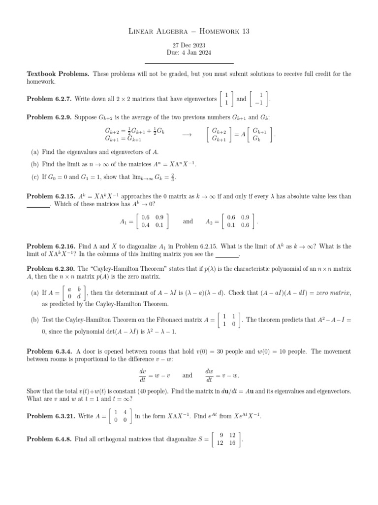 Homework 13 | PDF | Eigenvalues And Eigenvectors | Matrix (Mathematics)