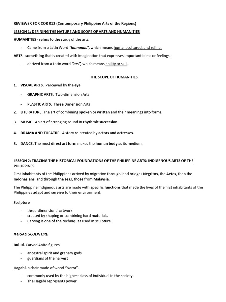 REVIEWER FOR COR 012 Lesson 1 15 | PDF | Composition (Visual Arts) | Dances