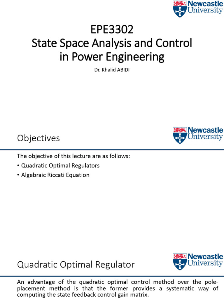 EPE3302 Lecture 9 Linear Quadratic Regulators and Robust Controllers ...