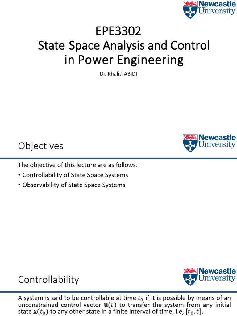 EPE3302 Lecture 5 Controllability and Observability | PDF | Matrix (Mathematics) | Mathematical ...