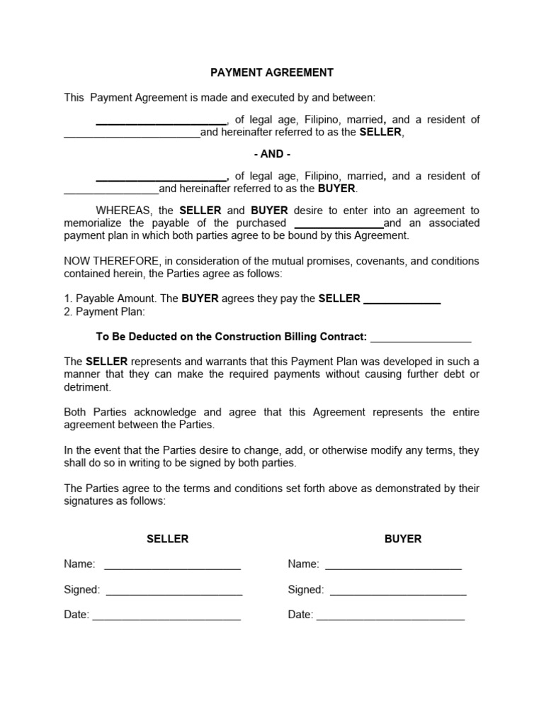 Payment Agreement Sample | PDF