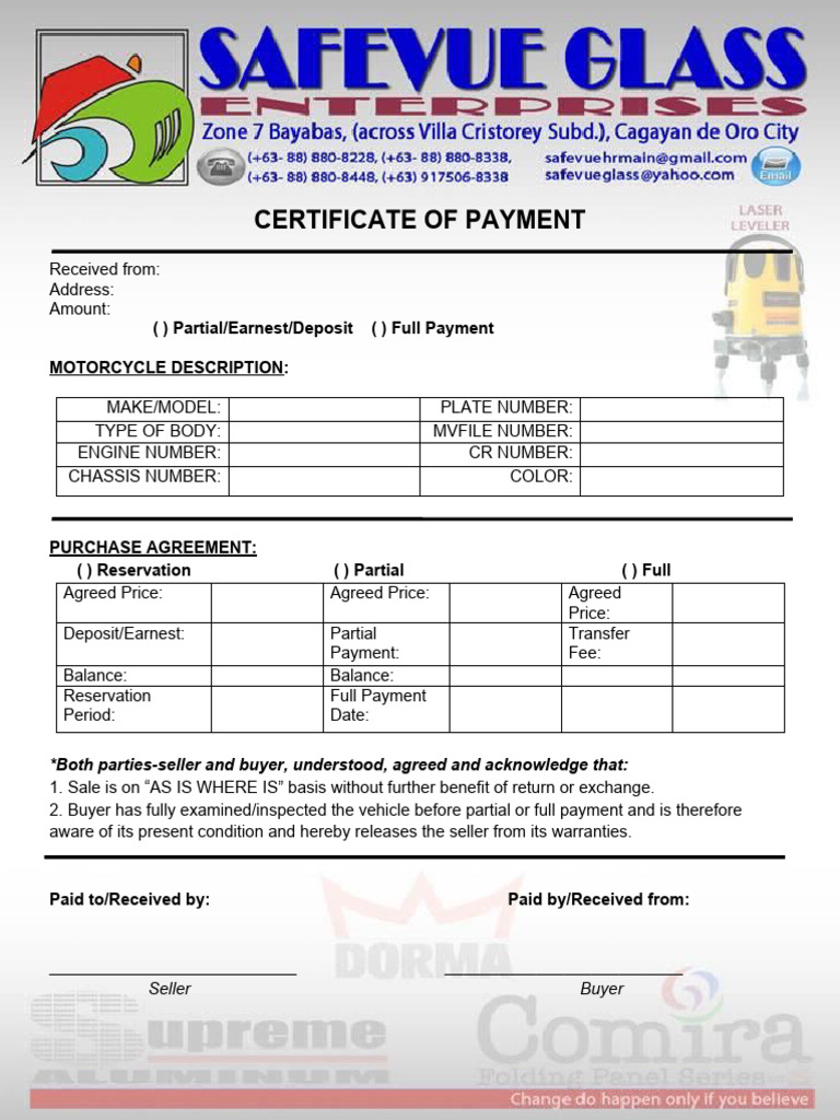 Certificate of Full Payment Sample | PDF