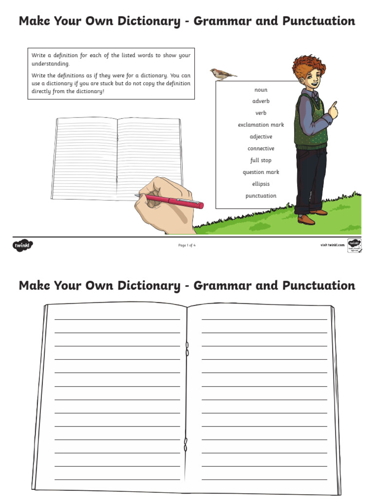 Cfe2 L 98 Make Your Own Dictionary Grammar and Punctuation Activity ...