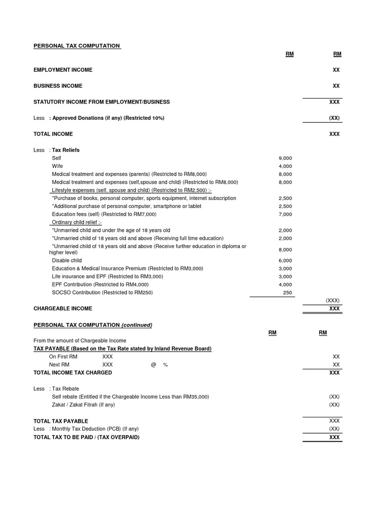 Sample Personal Tax Computation | PDF
