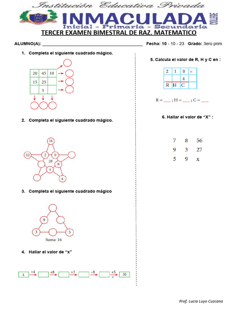 TERCER EXAMEN BIMESTRAL Examen Bimestral | PDF | Triángulo | Matemática Elemental