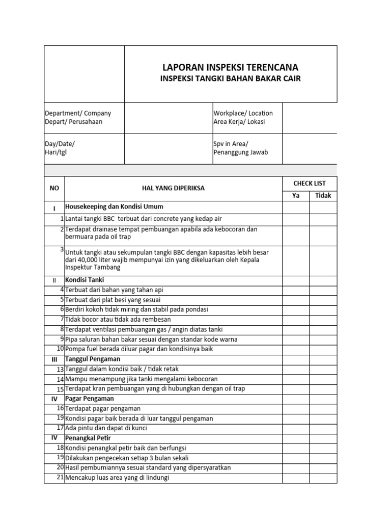 Laporan Inspeksi Tangki dan Fasilitas | PDF
