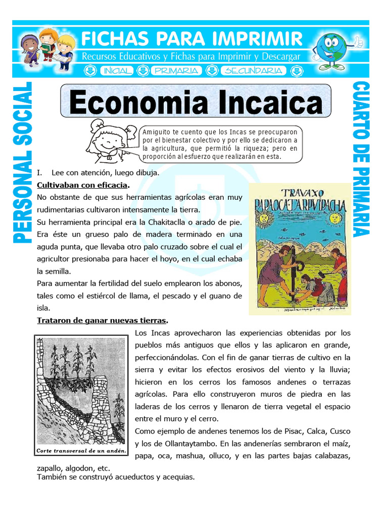 Ficha Economia Inca para Cuarto de Primaria | Descargar gratis PDF | Imperio Inca | Agricultura