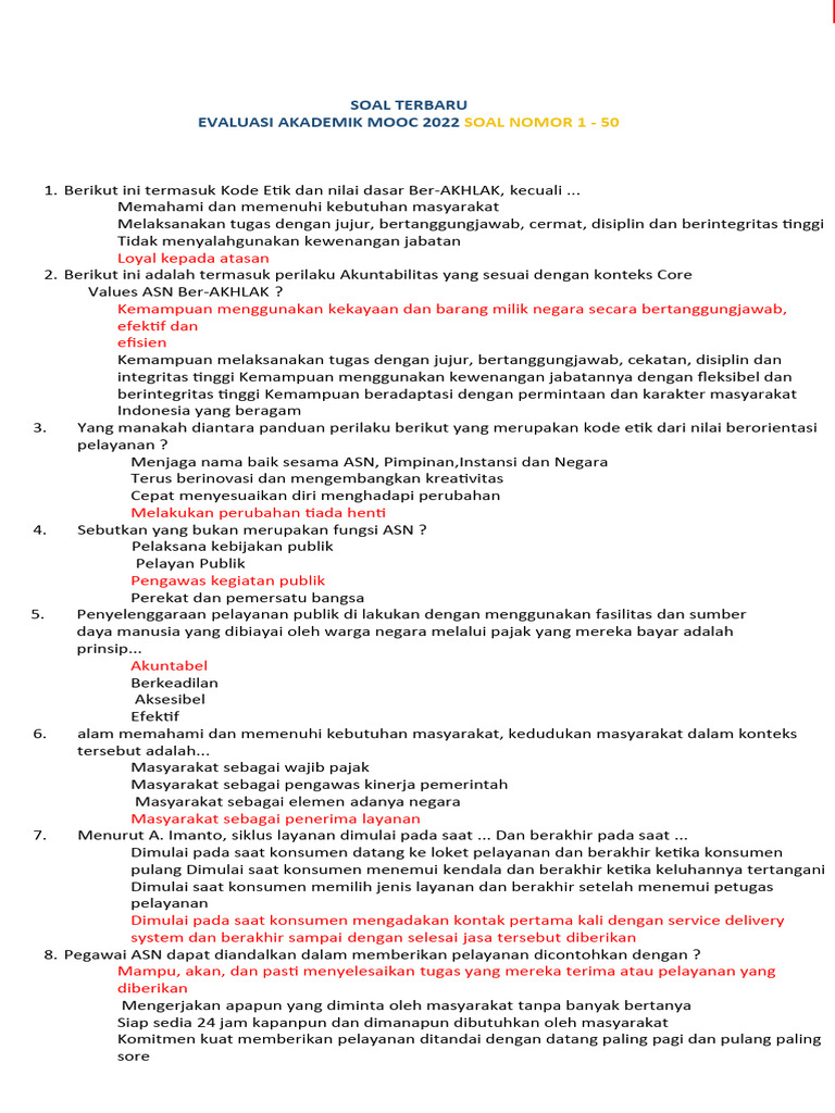 Soal Mooc 2022 Full | PDF