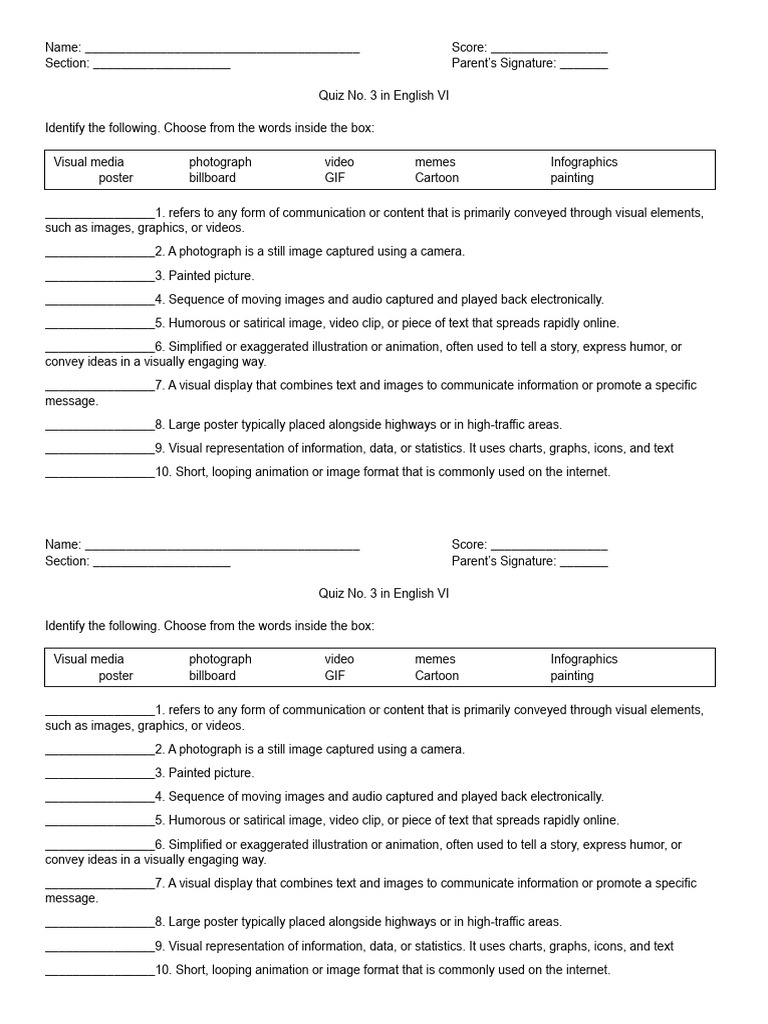 Quiz No.3 English 6 Quarter 1 | PDF | Infographics | Image