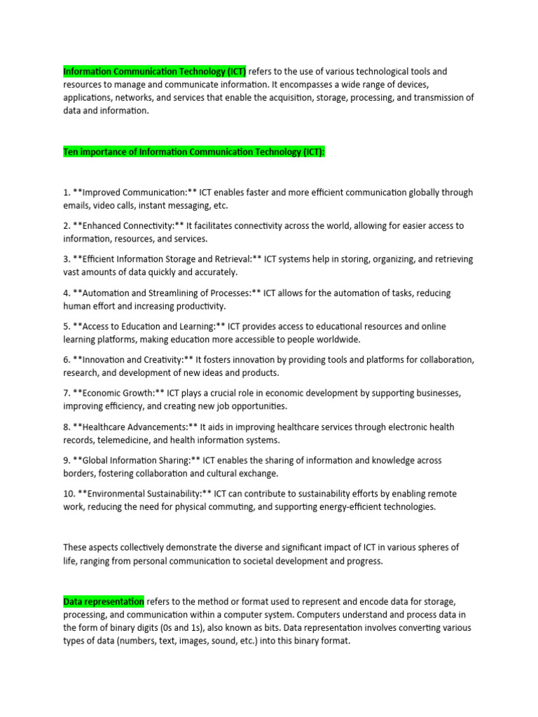 ICT Notes | PDF | Byte | Information Technology