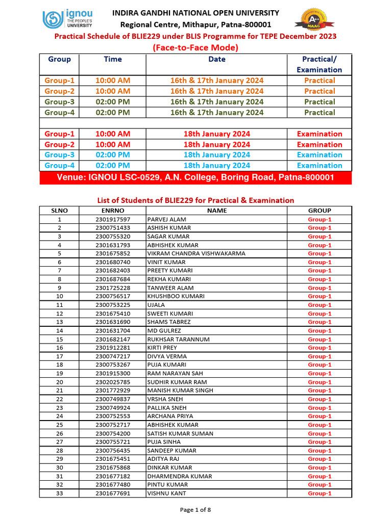 Practical Schedule BLIE229 TEPE1223 | PDF