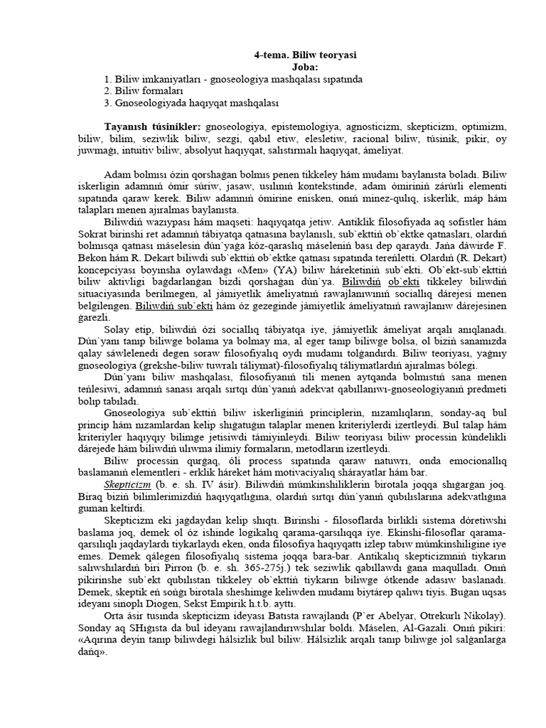 4-Tema. Biliw Teoryasi | PDF