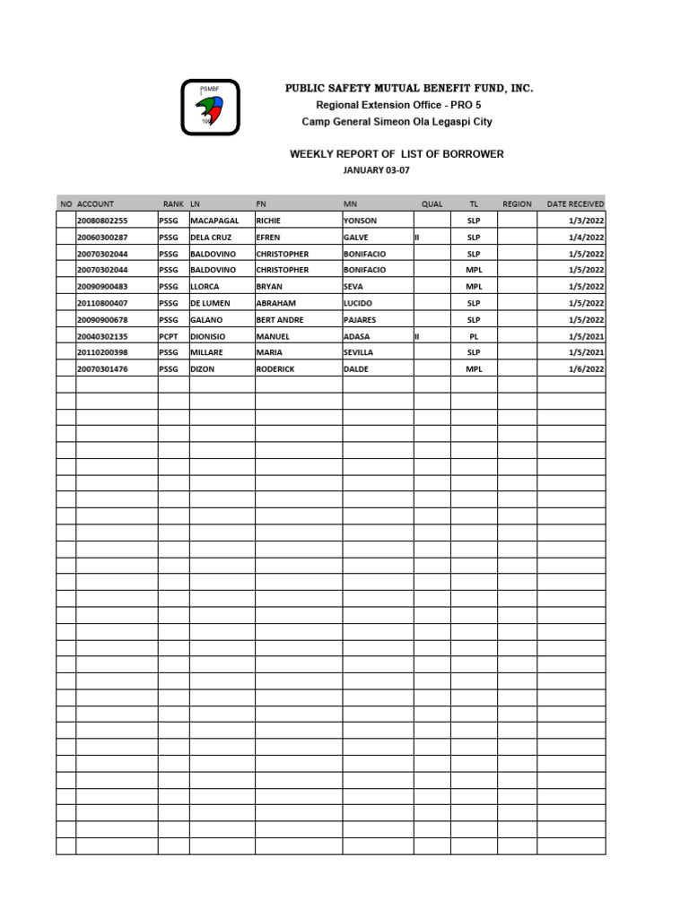 Weekly Borrower Report for Lorena | PDF