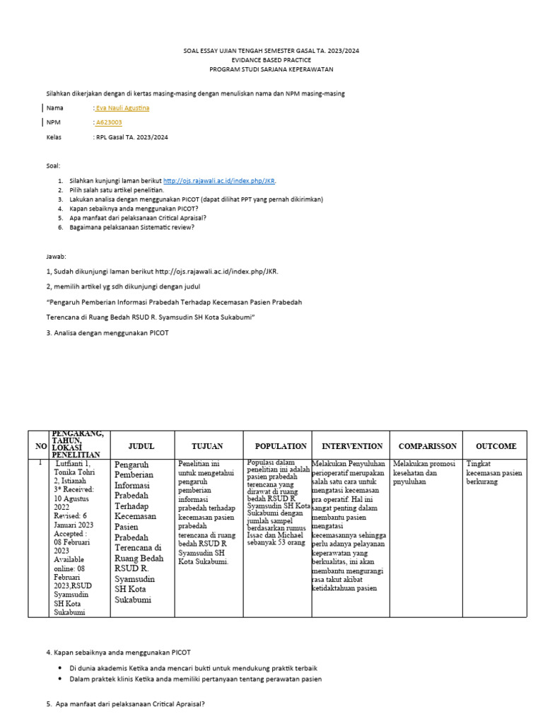 Soal Essay Ujian Tengah Semester Gasal | PDF Soal Essay Ujian Tengah Semester Gasal | PDF