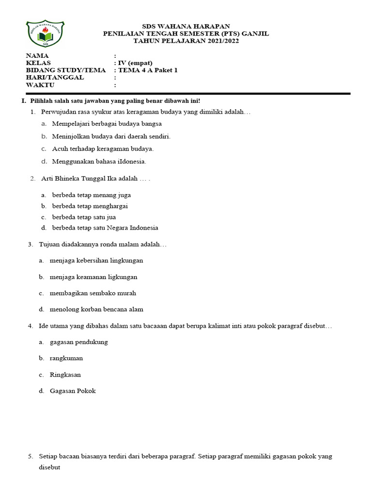 Soal Tema 4a Paket 1 | PDF