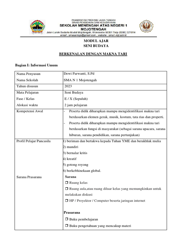 Modul Bab 1 Berkenalan Dengan Makna Tari 1 | PDF