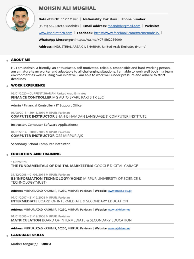 CV - Mohsin Ali Mughal | PDF