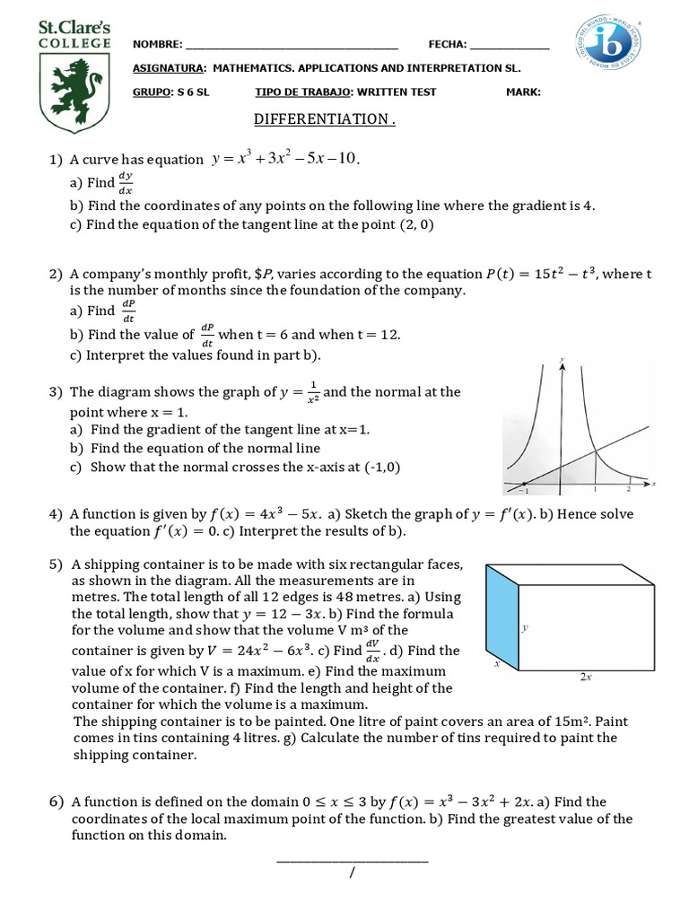 T4 - S6 SL Differentiation | PDF | Function (Mathematics) | Volume