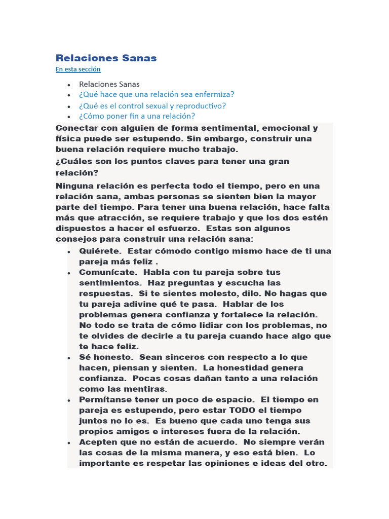 Consejos para Relaciones Sanas | PDF | Infección transmitida sexualmente