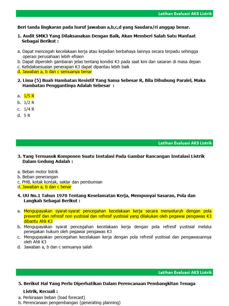 Lat Soal K3 Listrik - T2 - IWS40 - Ahli - Fix 1 | PDF