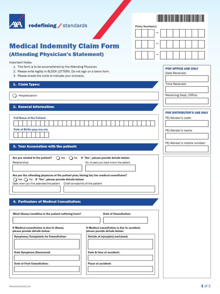 Medical Indemnity Claim Form Physician | PDF