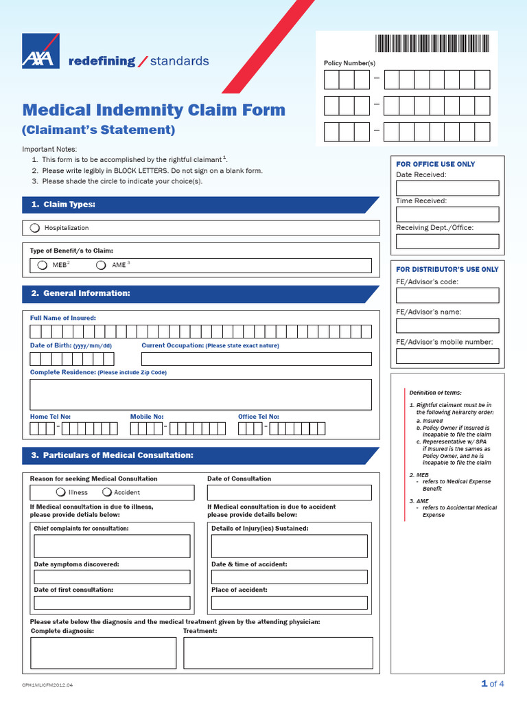 Medical Indemnity Form Claimants | PDF | Cheque | Payments