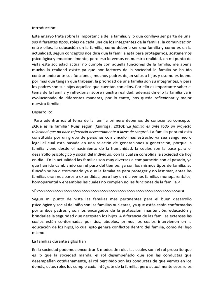 Ensayo de Familia | PDF | Familia | Realidad