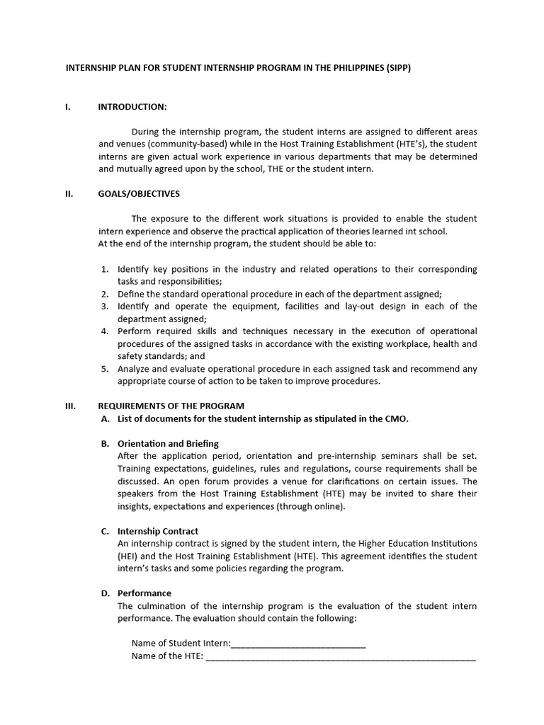 Internship Plan For Student Internship Program in The Philippines | PDF ...
