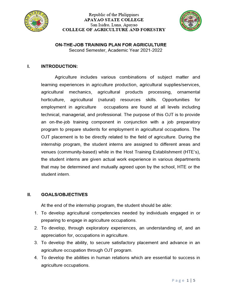 Ojt Plan For Agirculture | PDF