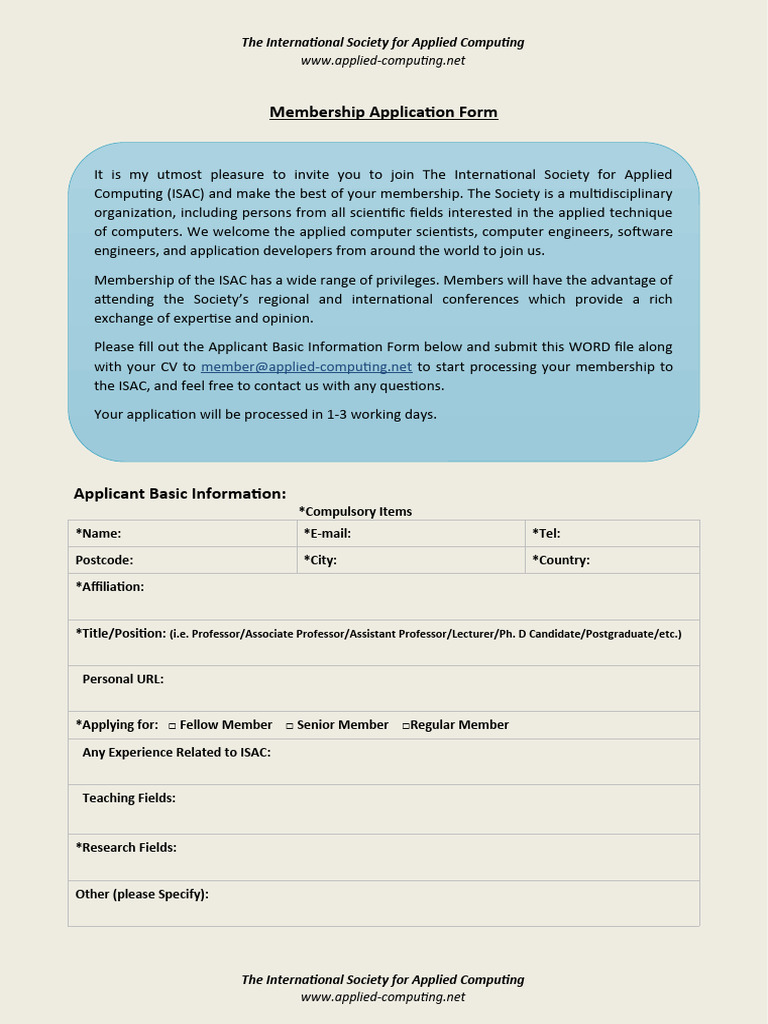 ISAC Membership Application Form | PDF | Computers