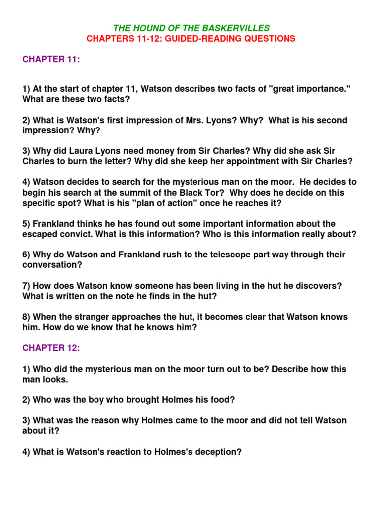 The Hound - Chapters 11-12 GR Questions | PDF | Mystery, Thriller ...