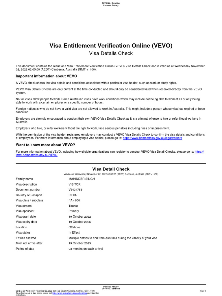 Vevo Visa Details Check - Mahinder Singh 2 | PDF | Travel Visa ...