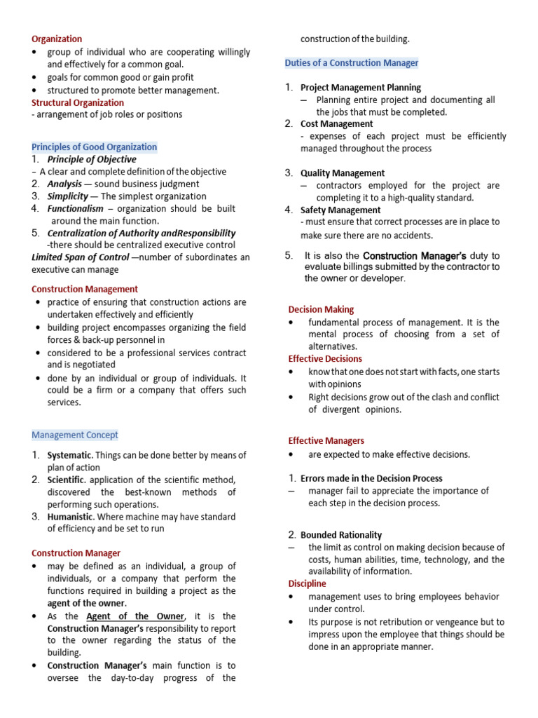 Duties of A Construction Manager: Organization | PDF | Procurement ...