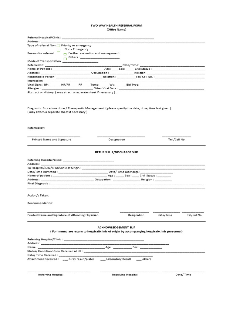 Two Way Health Referral Form | PDF | Hospital | Clinic