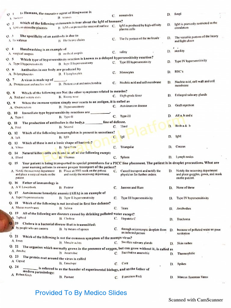 Microbiology 1st Semester BSN Past Paper 2022, by Husain.Z | PDF