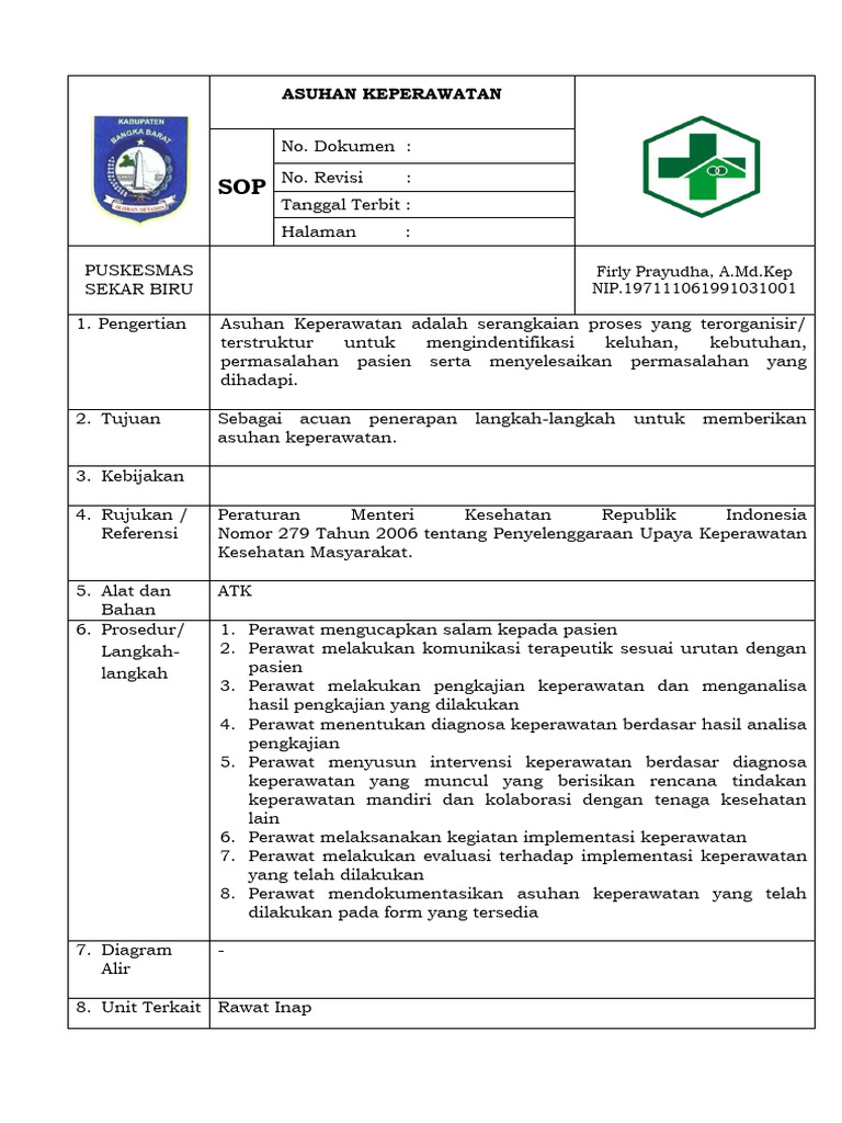 Sop Asuhan Keperawatan | PDF