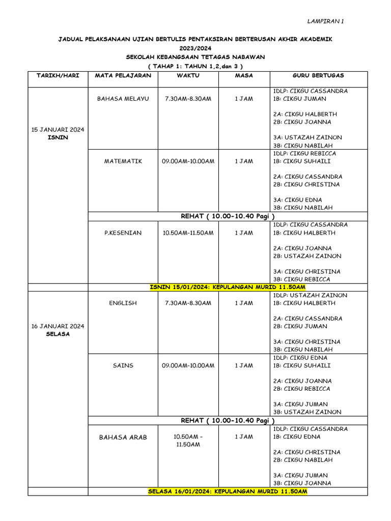 New Jadual Uasa 2024 | PDF