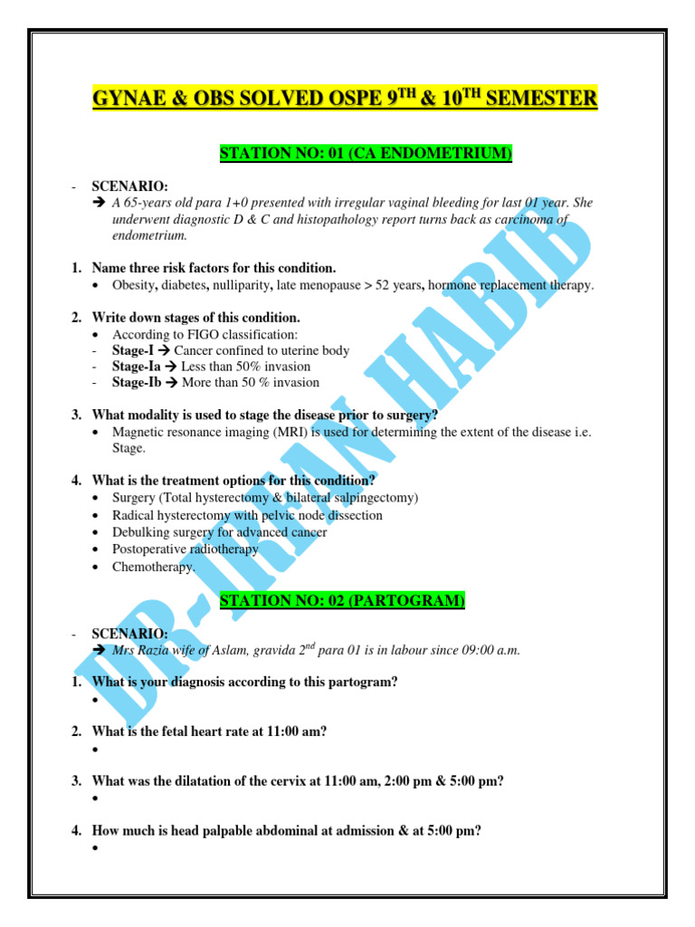 GYNAECOLOGY & OBSTETRICS SOLVED OSPE | PDF | Childbirth | Pregnancy