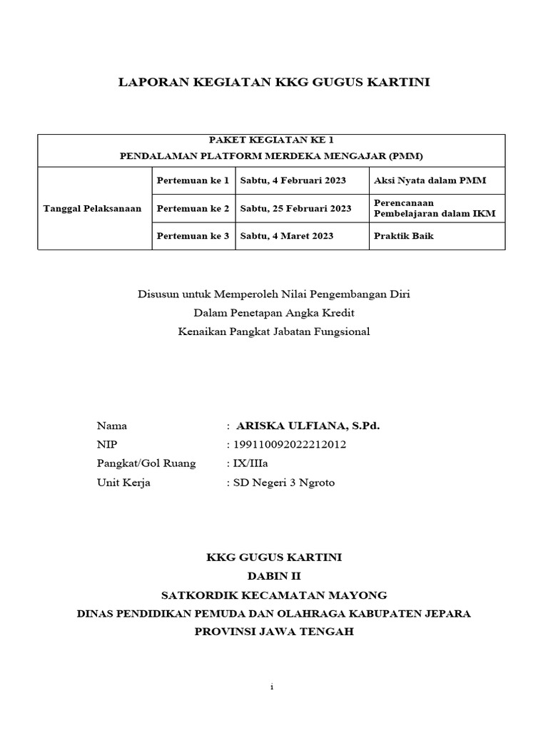 Laporan KKG Paket 1 TW 1 - 2023 - Ariska Ulfiana | PDF