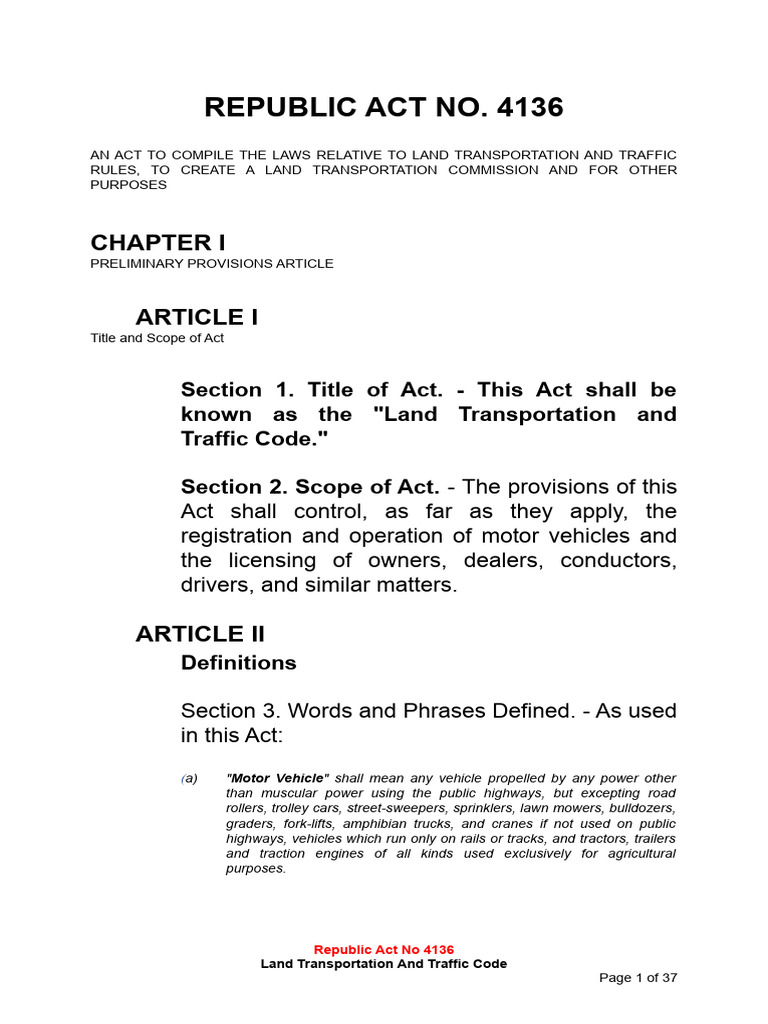 Republic Act No 4136 | PDF