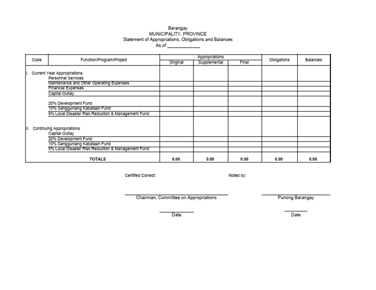 Barangay Appropriations & Balances | PDF