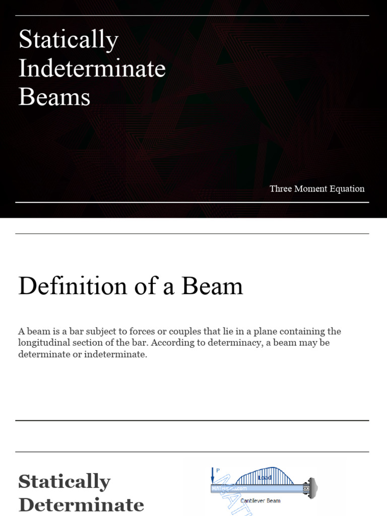 Statically Indeterminate Beams Guide | PDF | Beam (Structure) | Equations