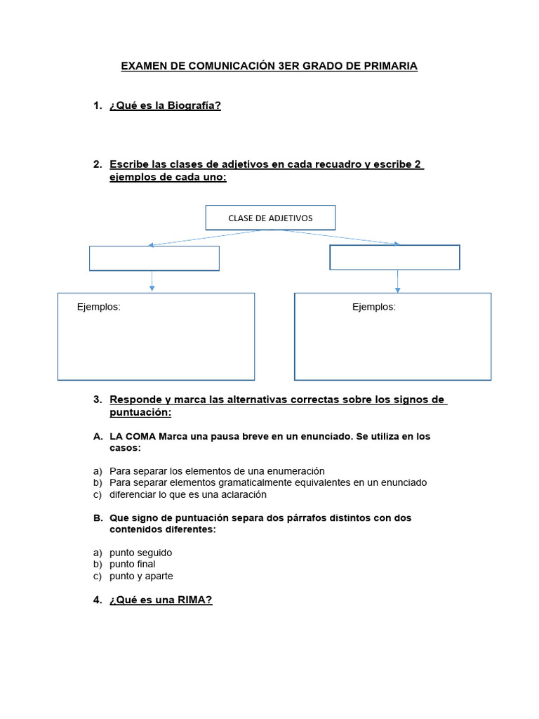 Examen de Comunicación 3er Grado de Primaria | PDF
