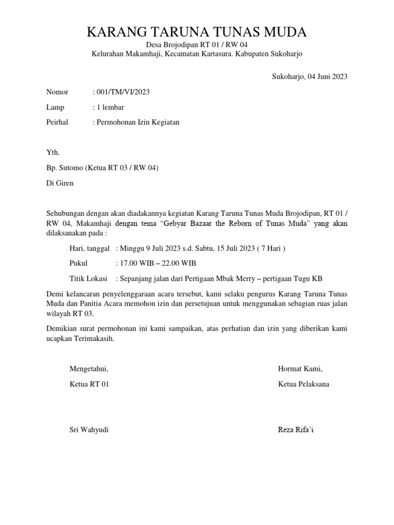 Surat Izin Kegiatan Karang Taruna | PDF